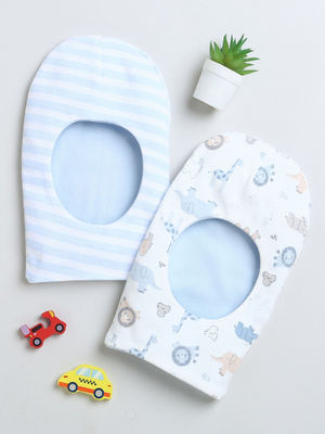 Buy Bumzee Sky Blue and White Boys Cotton Reversible Monkey Caps (Pack ...