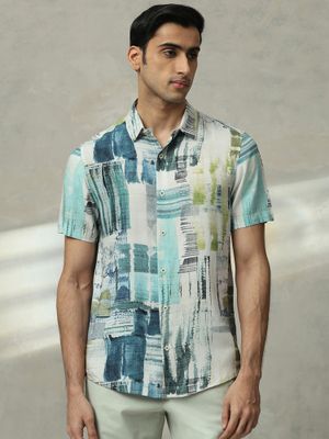 Buy Mufti Men Multi-Color Abstract Slim Fit Shirt (M) Online
