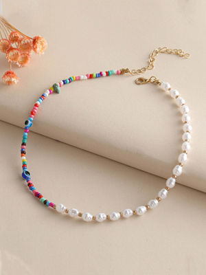 Buy Yellow Chimes Women Gold-Toned & White Pearl Beaded Necklace Online