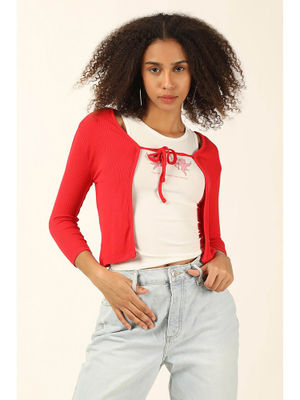 Buy Forever 21 Solid Red Shrug Online