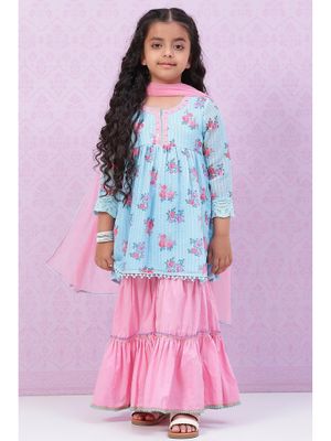 Buy Biba Blue Printed Suit (Set of 3) Online