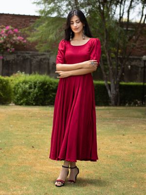 Buy SUTRA CLOTHING Poppy Maroon Cherry Tassel Dress (XS) Online