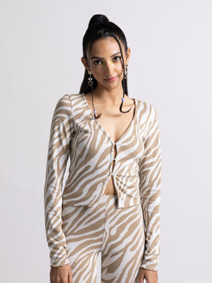 Buy MIXT by Nykaa Fashion Brown And White Animal Print V Neck Short Top ...