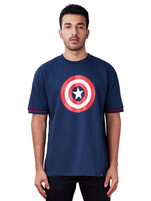 Buy The Souled Store Men Official Captain America Shield Navy Blue ...