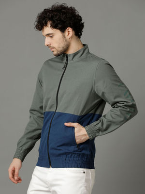 Buy Cavallo By Linen Club Green Color Blocked Full Sleeve Cotton Linen ...