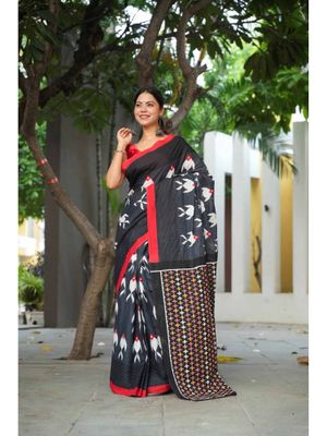 Buy Isadora Life Black Printed Pre-Draped Saree with Unstitched Blouse ...