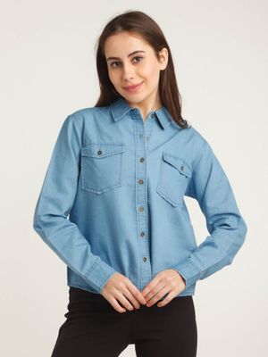 Buy Zink London Women Denim Solid Shirt Online