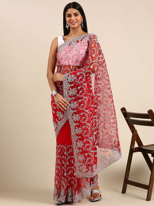 Buy Stylish Red Net Sarees Collection At Best Prices Online