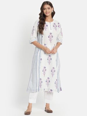 Buy Fabindia White Cotton Printed Long Kurta Online
