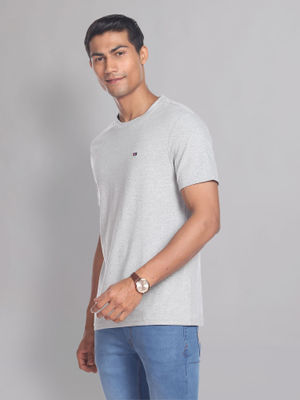 Buy AD By Arvind Round Neck Heathered T-Shirt Grey Online