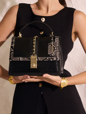 Buy MINI WEST LONDON Black Bella Luxe Handbag with Detachable Strap Online