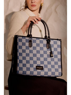 Buy MINI WEST LONDON Blue Times Square Luxury Checks Tote Bag Online