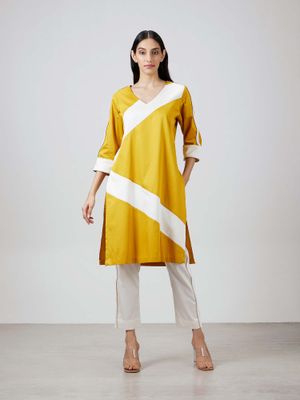 Buy Pallavi Swadi Mustard Yellow Stripe Kurta and Pant (Set of 2) (XS ...