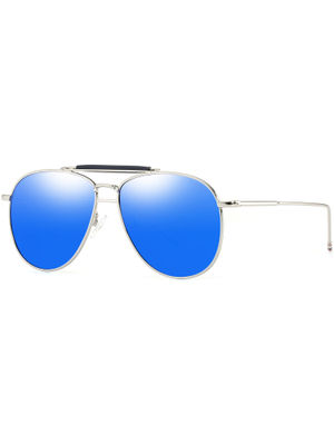 Buy PARIM Polarized Unisex Aviator Sunglasses Silver Frame Blue Silver ...