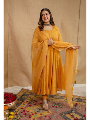 Buy The Indian Ethnic Co. Orange Plain Cotton Anarkali Kurta with ...