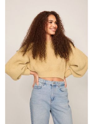 Buy NA-KD Fluffy Knitted Round Neck Sweater- Beige Online