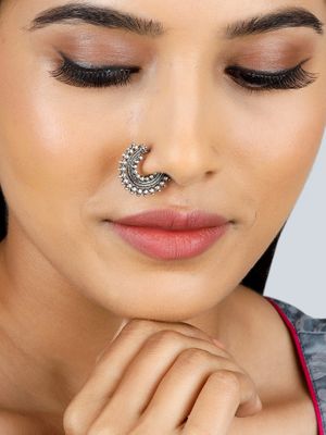 Buy GIVA Avni by Giva Oxidised Silver Half-Moon Nose Pin for Girls and ...