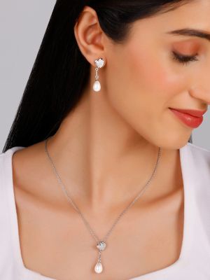 Buy GIVA Sterling Silver Sparkling Hearts and Pearl Set Online