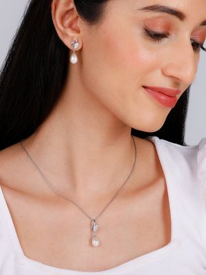 Buy GIVA Sterling Silver Leafy Pearl Set Online