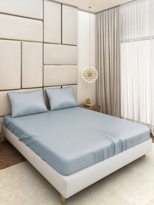 Buy SEEVO Satin 400 Tc King Bedsheet Sky Blue Online