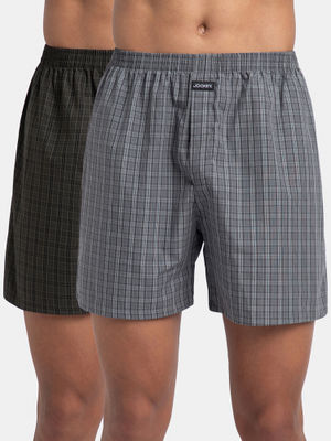 Buy Jockey 1222 Men Checkered Boxer Shorts - Grey & Deep Olive (Pack of ...