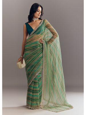 Buy KALKI FASHION Green Shaded Tissue with Cutwork Scallop Border Saree ...