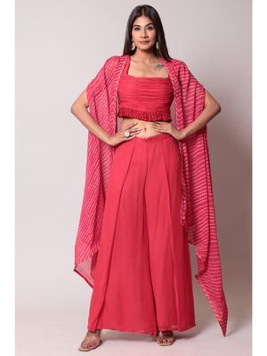 Buy Zari Jaipur Red Color Co=ord With Georgette Fabric (Set of 3) Online