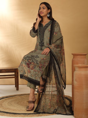 Buy Likha Pure Tissue Silk Printed & Embroidered Pakistani Kurta Pant ...
