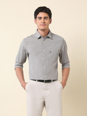 Buy U.S. POLO ASSN. Men Grey Solid Formal Shirt (42) Online