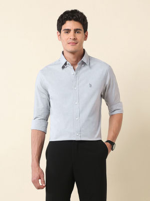 Buy U.S. POLO ASSN. Men Grey Solid Formal Shirt (42) Online