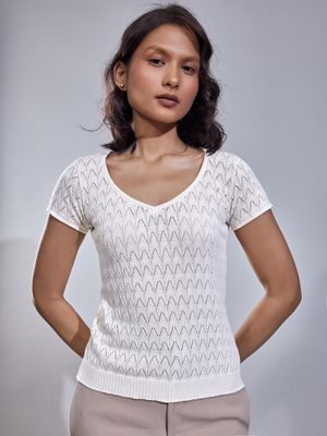 Buy The Label Life Women White Pointelle Knit Top Online