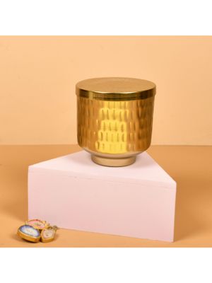 Buy Manor House Golden Round Chitai Box- 4.3 Inches Gold Finish Online