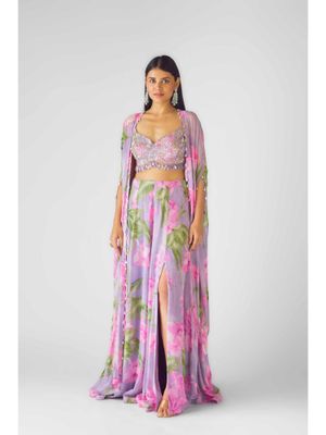 Buy Basanti Kapde aur Koffee Womens Floral Lavender Crop Top with Cape ...