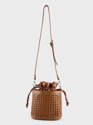 Buy RSVP by Nykaa Fashion Brown Solid Woven Drawstring Bucket Bag Online