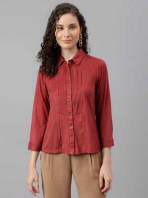 Buy Latin Quarters Women Button Down Maroon Color Shirt Online