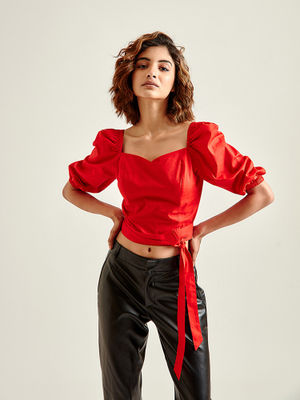 Buy COVER STORY Retro Red Wrap Top Online