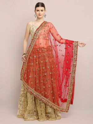 Buy Dupatta Bazaar Womens Embroidered Red Bridal Wedding Wear Net ...