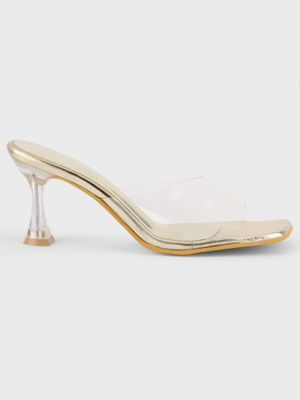 Buy IYKYK by Nykaa Fashion Gold Square Toe Metallic Spool Heels (36) Online