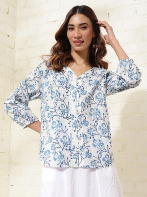 Buy Fabindia White Cotton Printed Top Online