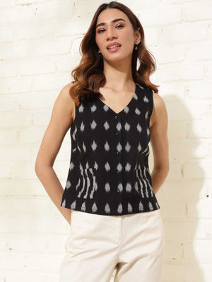 Buy Fabindia Black Cotton Ikat Top Online