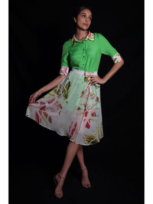 Buy Seesa Absinthe Green Dress with Floral Highlights Online