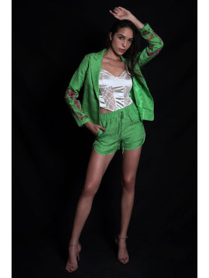Buy Seesa Absinthe Green Solid Shorts Online