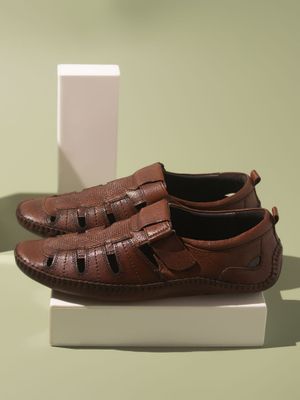 Buy ATESBER Men Tan Velcro Sandals Online