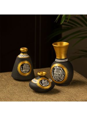 Buy ExclusiveLane 'Madhubani Jet Black Matkis & Urn' Hand-Painted Vases ...