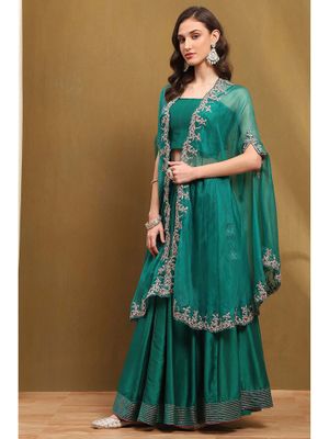 Buy Biba Women'S Green Silk Chanderi Straight Lehenga with Blouse and ...