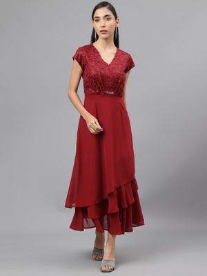 Buy Latin Quarters Women Red Color Maxi Dress Online