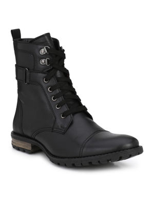 Buy Delize Solid Black Lace-up High Ankle Boots Online