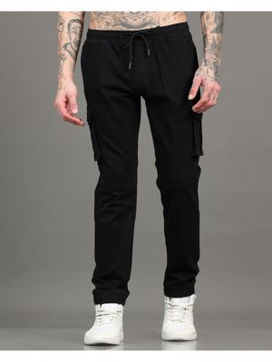 Buy SILISOUL Men Black Regular Fit Solid Cotton Cargo Pant (28) Online