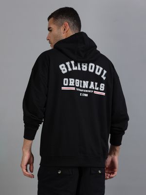 Buy SILISOUL Men Black Oversized Fit Graphic Print Hoodie (XXS) Online