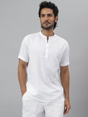 Buy KINGDOM OF WHITE Aer - Half Sleeve Mandarin Neck Solid Shirt Online